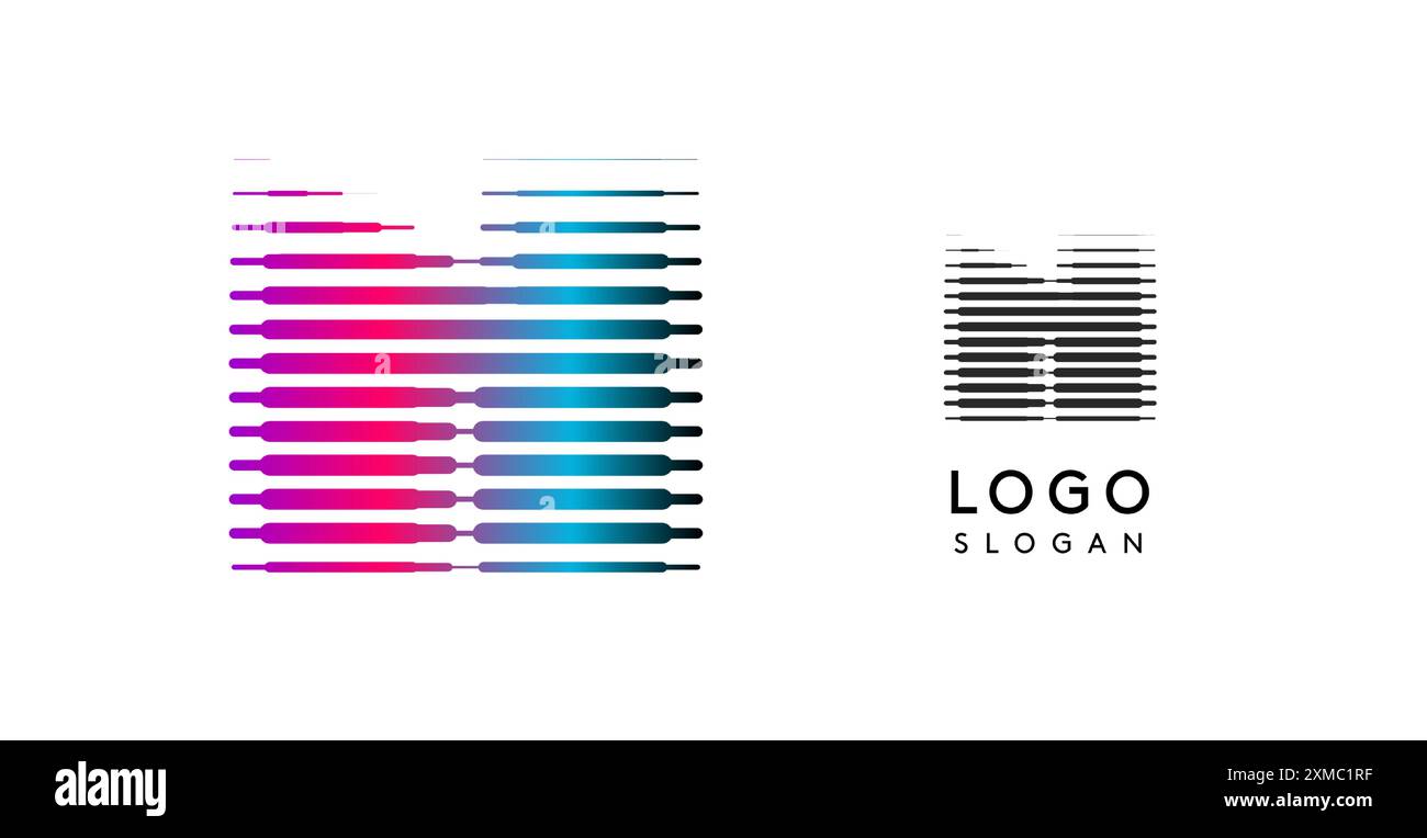 Abstract wide letter N, logo with horizontal gradient lines, dynamic ... Abstract wide letter N, logo with horizontal gradient lines, dynamic ...