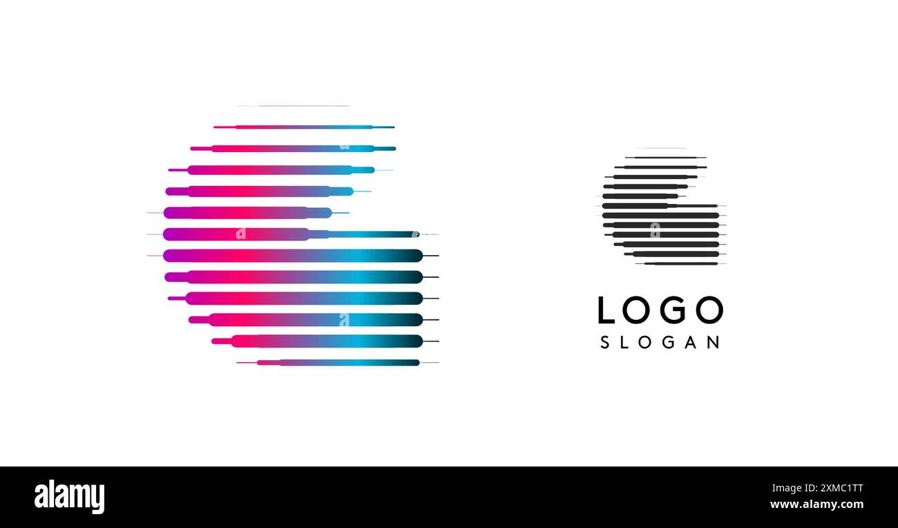 Abstract wide letter G, logo with horizontal gradient lines, dynamic gradient logotype for tech ...