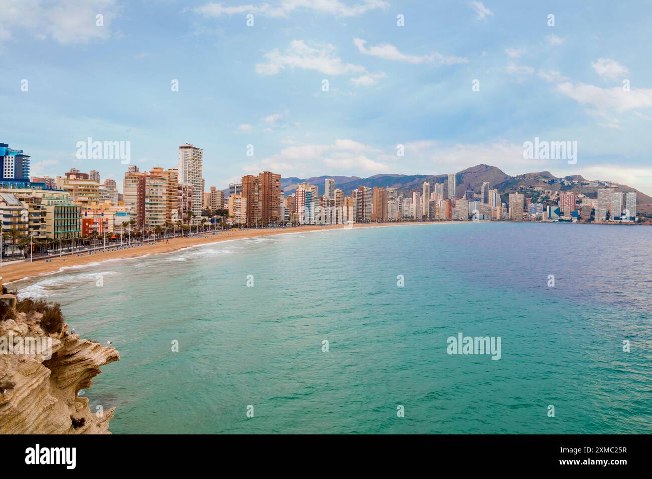 Sunny day in Benidorm resort. View from Balcon del Mediterraneo, to ...