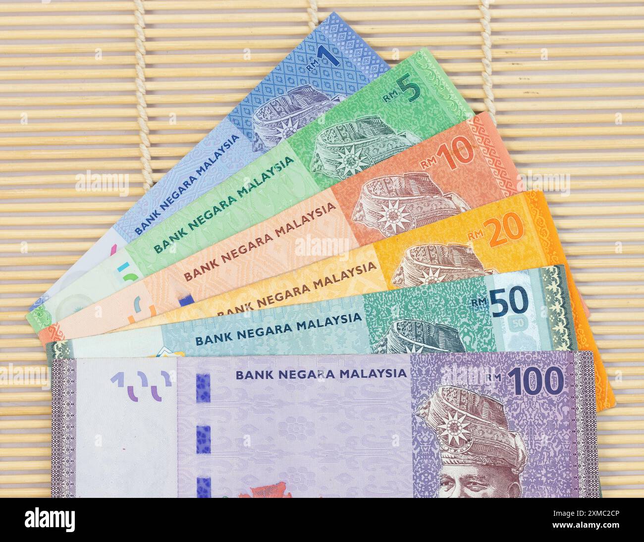 Malaysian Ringgit Currency Notes Fan Display on a Wooden Background ...