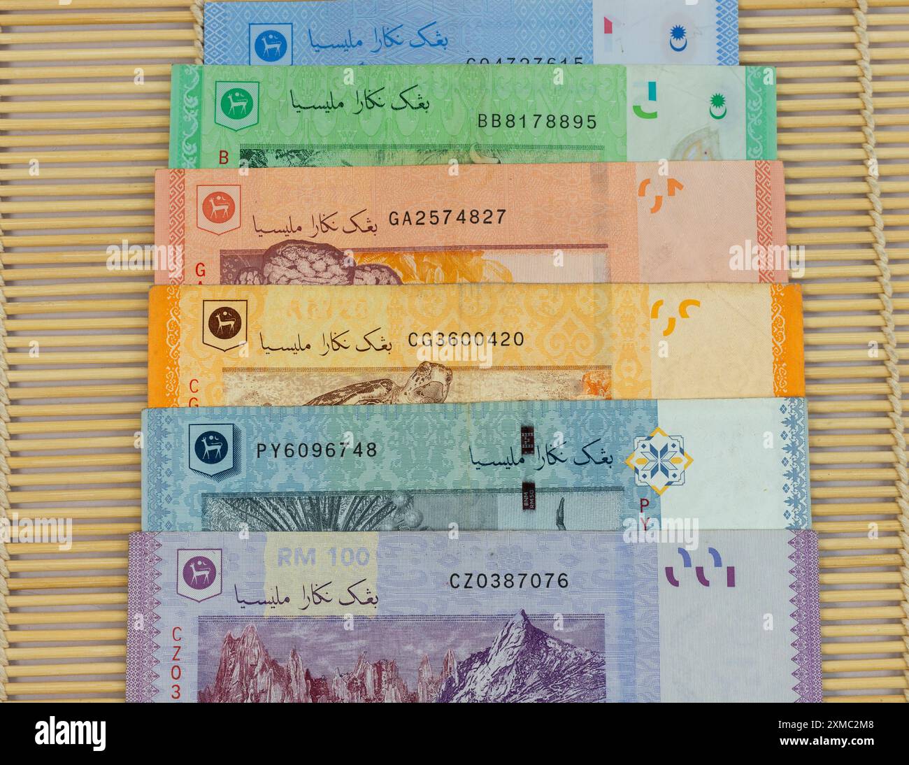 Rear View of Malaysian RM1, RM5, RM10, RM20, RM50 and RM100 Ringgit ...