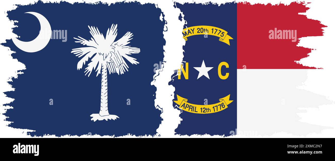 North Carolina and South Carolina states grunge brush flags connection ...