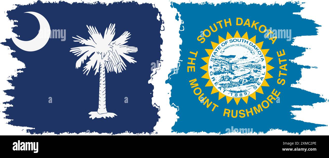 South Dakota and South Carolina states grunge brush flags connection ...