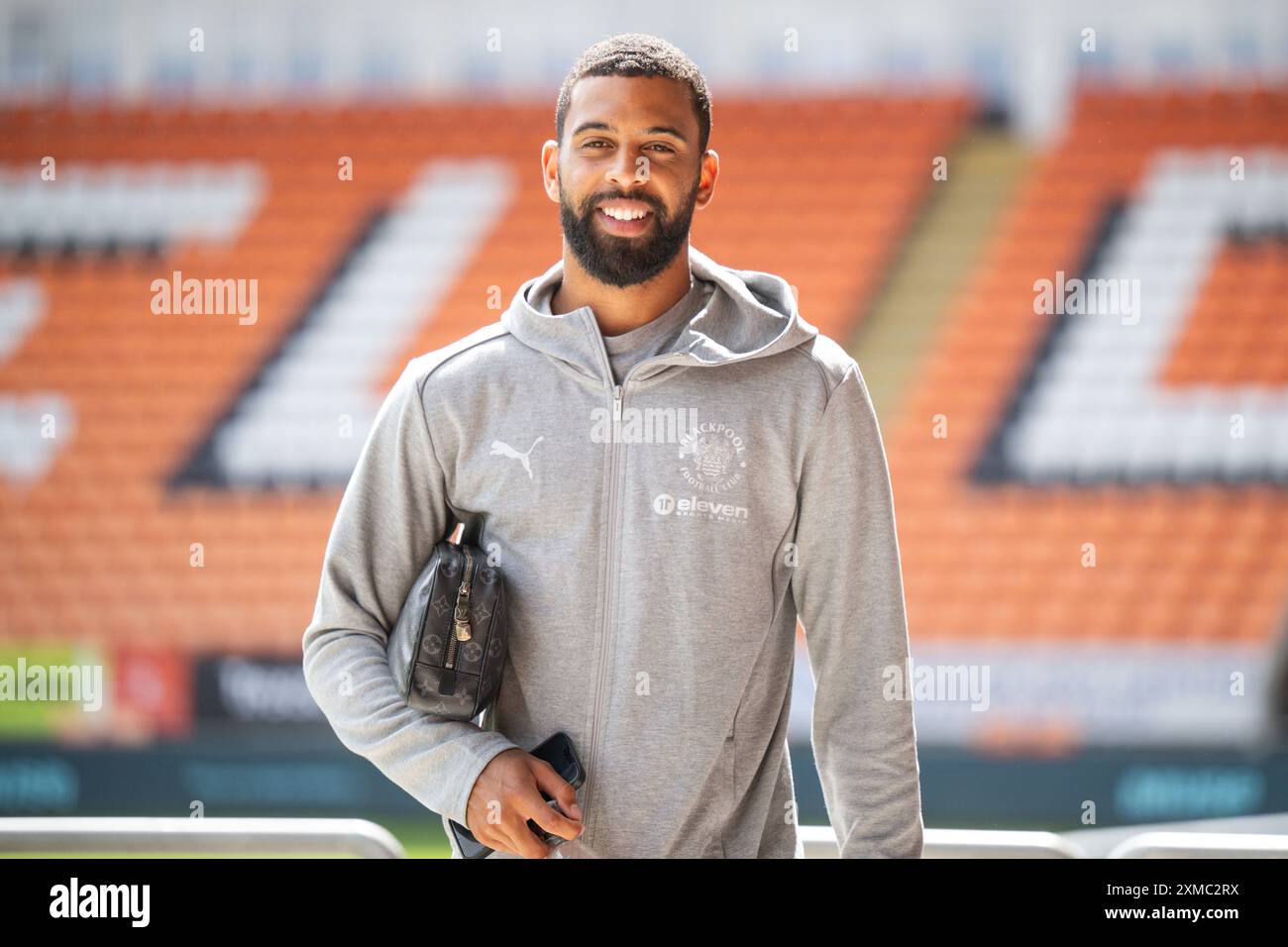 CJ Hamilton of Blackpool arrives ahead of the Pre-season friendly match ...