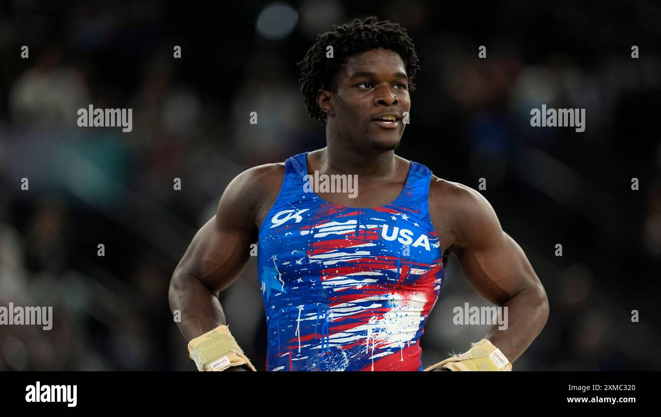 Frederick Richard, of United States, walks off after competing on the ...