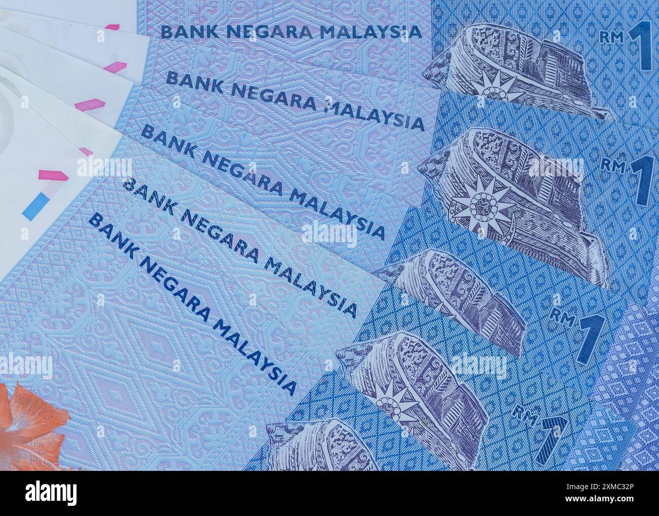 Malaysian One Ringgit Banknotes in a Fan Arrangement Closeup Stock ...