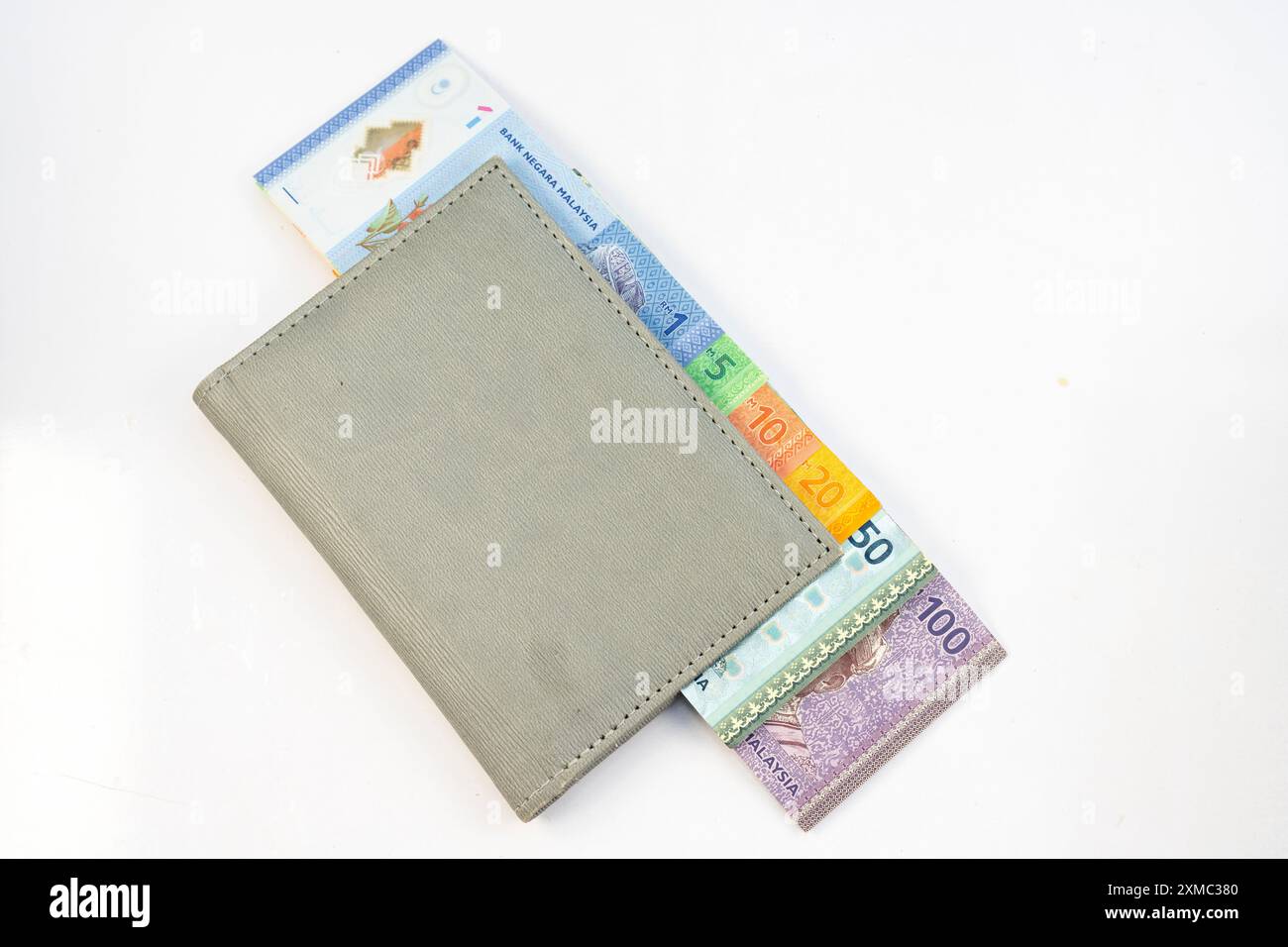 Malaysia Ringgit (MYR) RM100, RM50, RM20, RM10, RM5, RM1 in a wallet ...