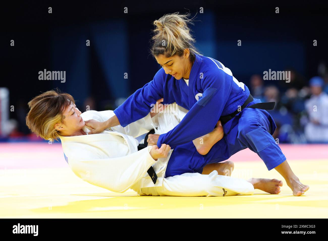 Paris, France. 27th July, 2024. (L to R) Natsumi Tsunoda (JPN), Shirine BOUKLI (FRA) Judo ...