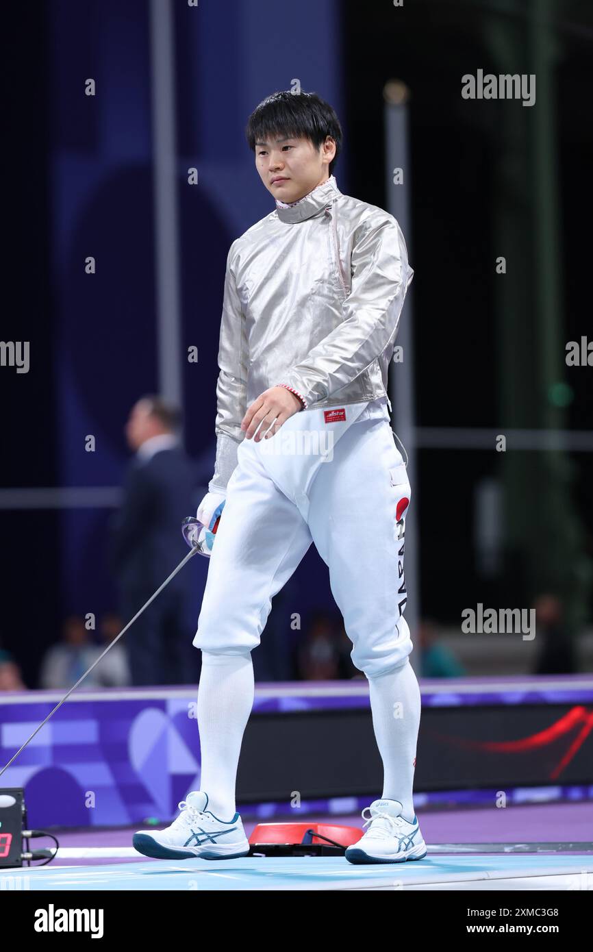 Paris, France. 27th July, 2024. Kento Yoshida (JPN) Fencing : Men's Sabre Individual Round of 32 ...
