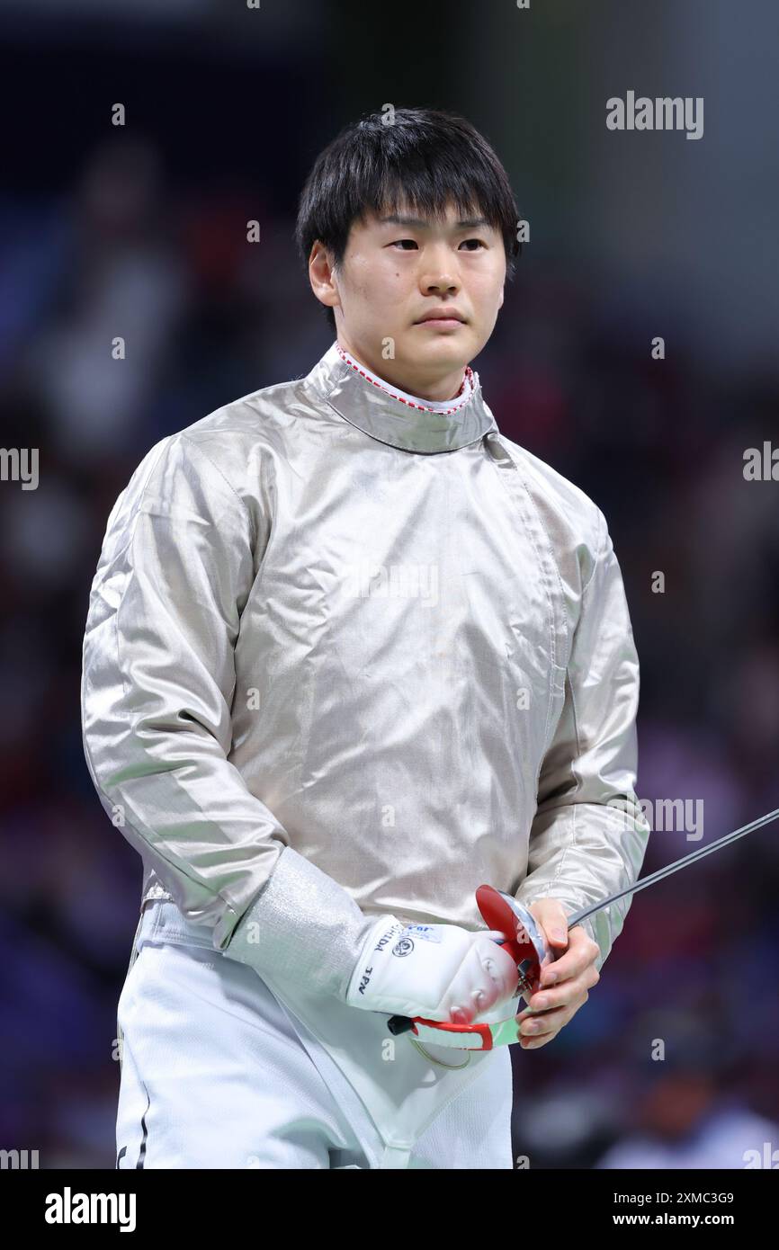 Paris, France. 27th July, 2024. Kento Yoshida (JPN) Fencing : Men's Sabre Individual Round of 32 ...