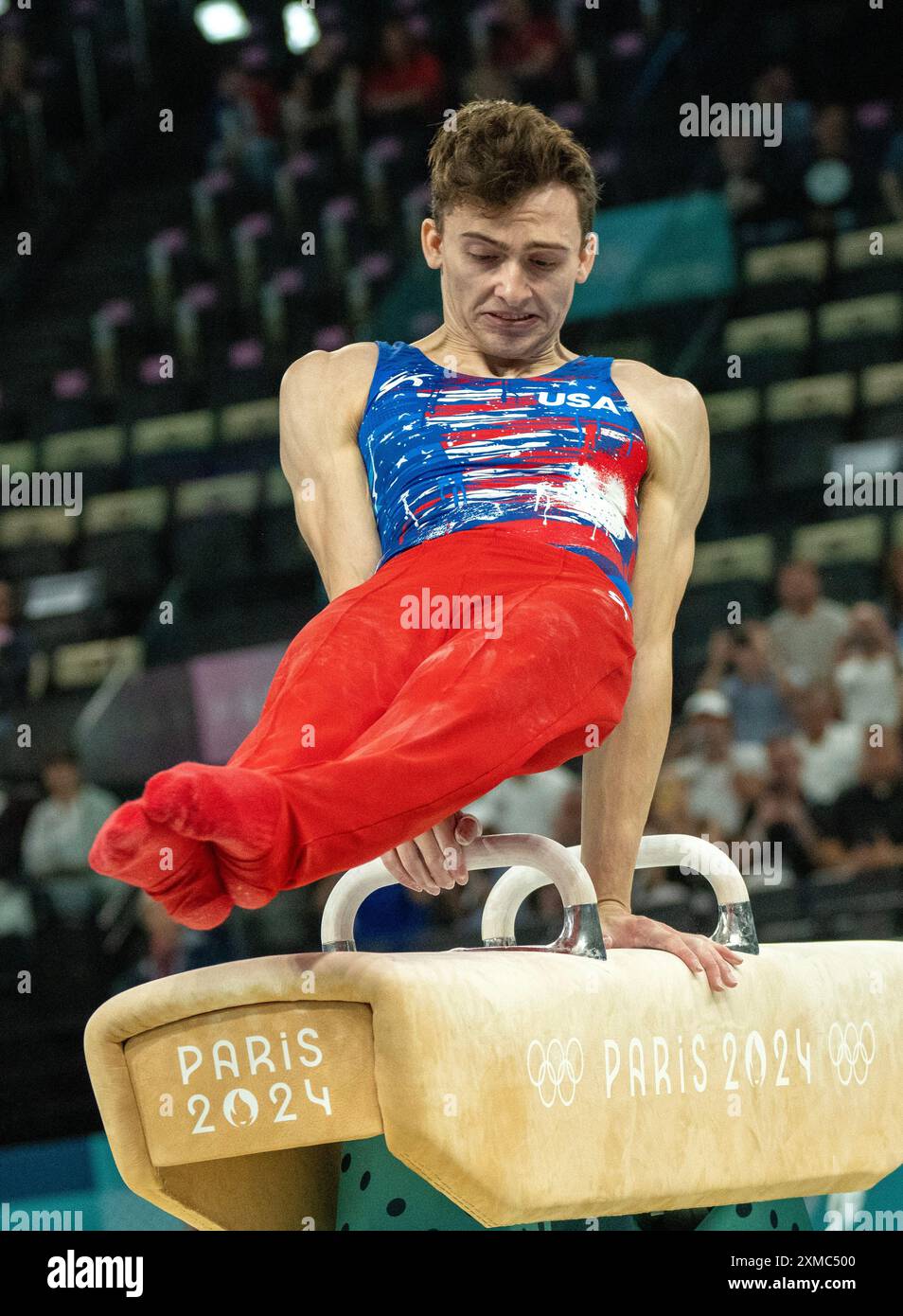 Paris, France. 27th July, 2024. USA's Stephen Nedoroscik performs on ...