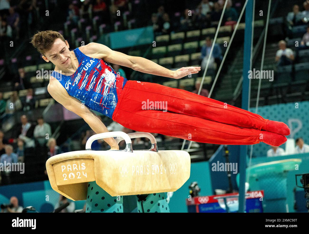 Paris, France. 27th July, 2024. USA's Stephen Nedoroscik performs on ...