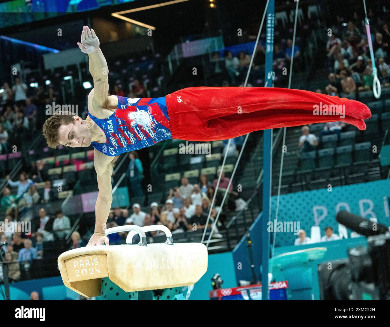 Paris, France. 27th July, 2024. USA's Stephen Nedoroscik dismounts ...