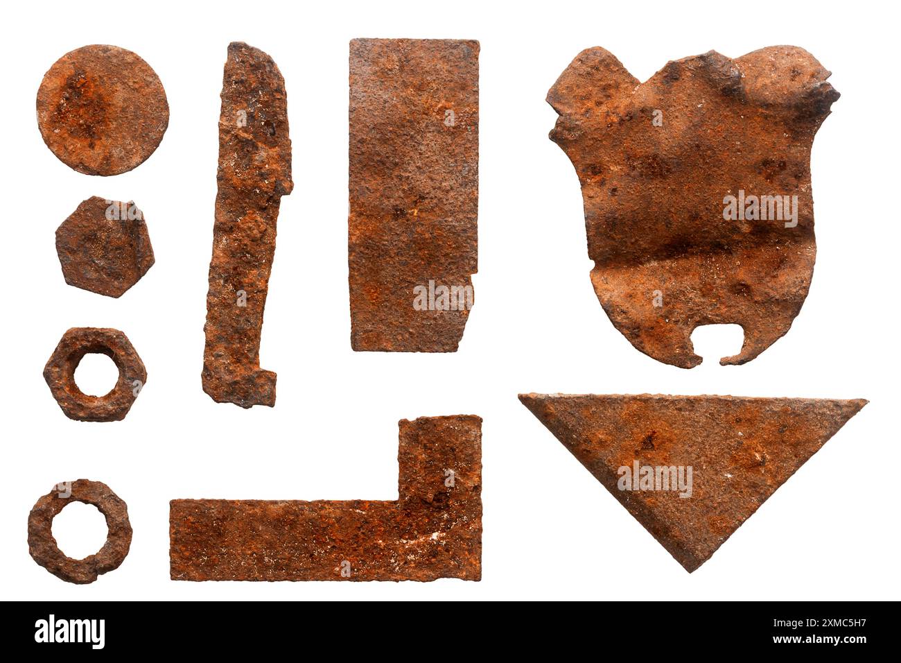 Nine old rusty iron details isolated on white background Stock Photo ...