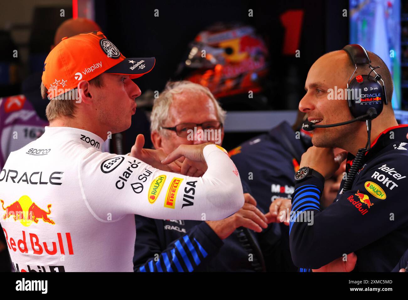 Spa Francorchamps, Belgium. 27th July, 2024. (L to R): Max Verstappen (NLD) Red Bull Racing with ...