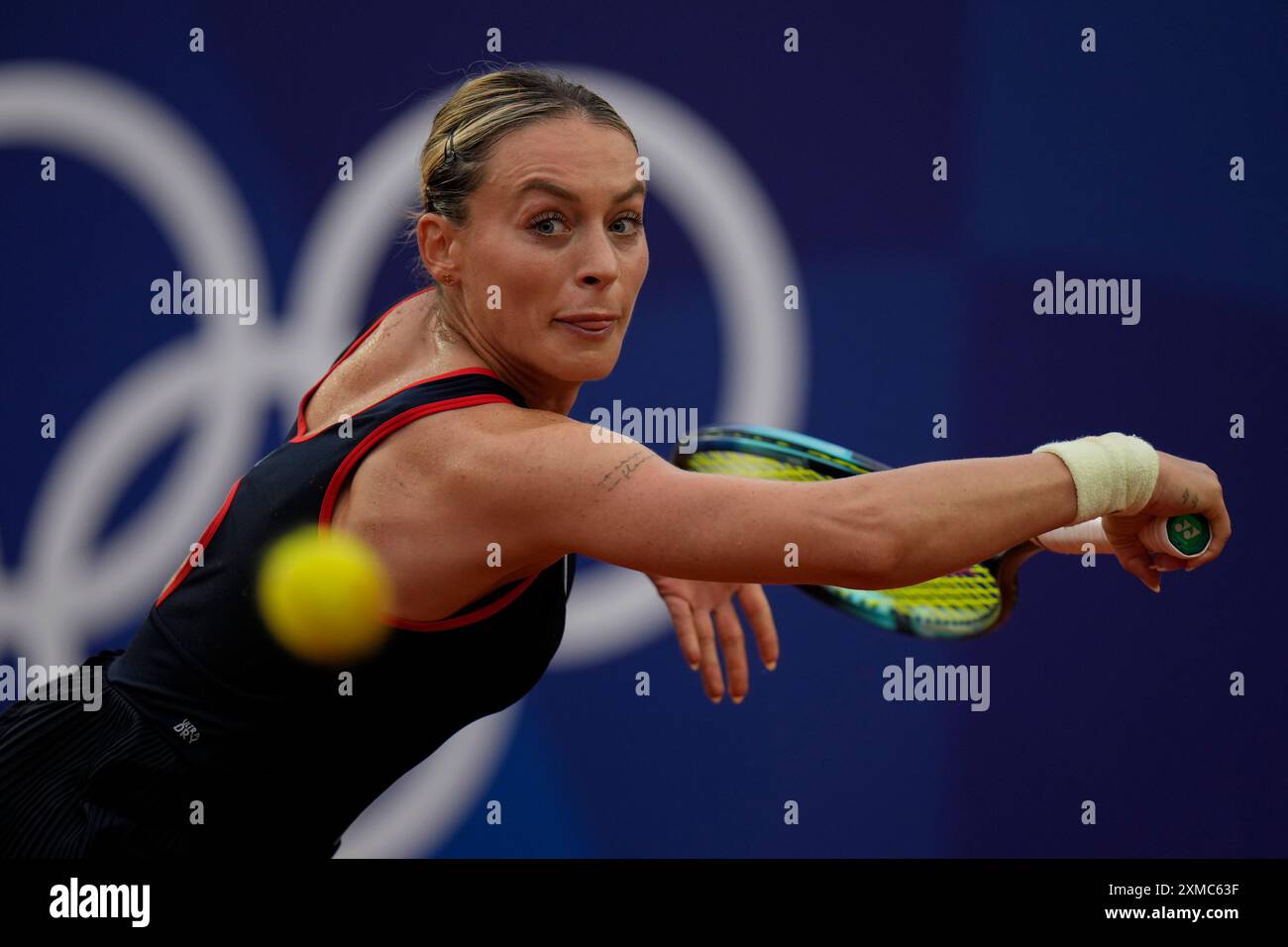 Ana Bogdan of Romania prepares to return a shot to Jasmine Paolini of ...