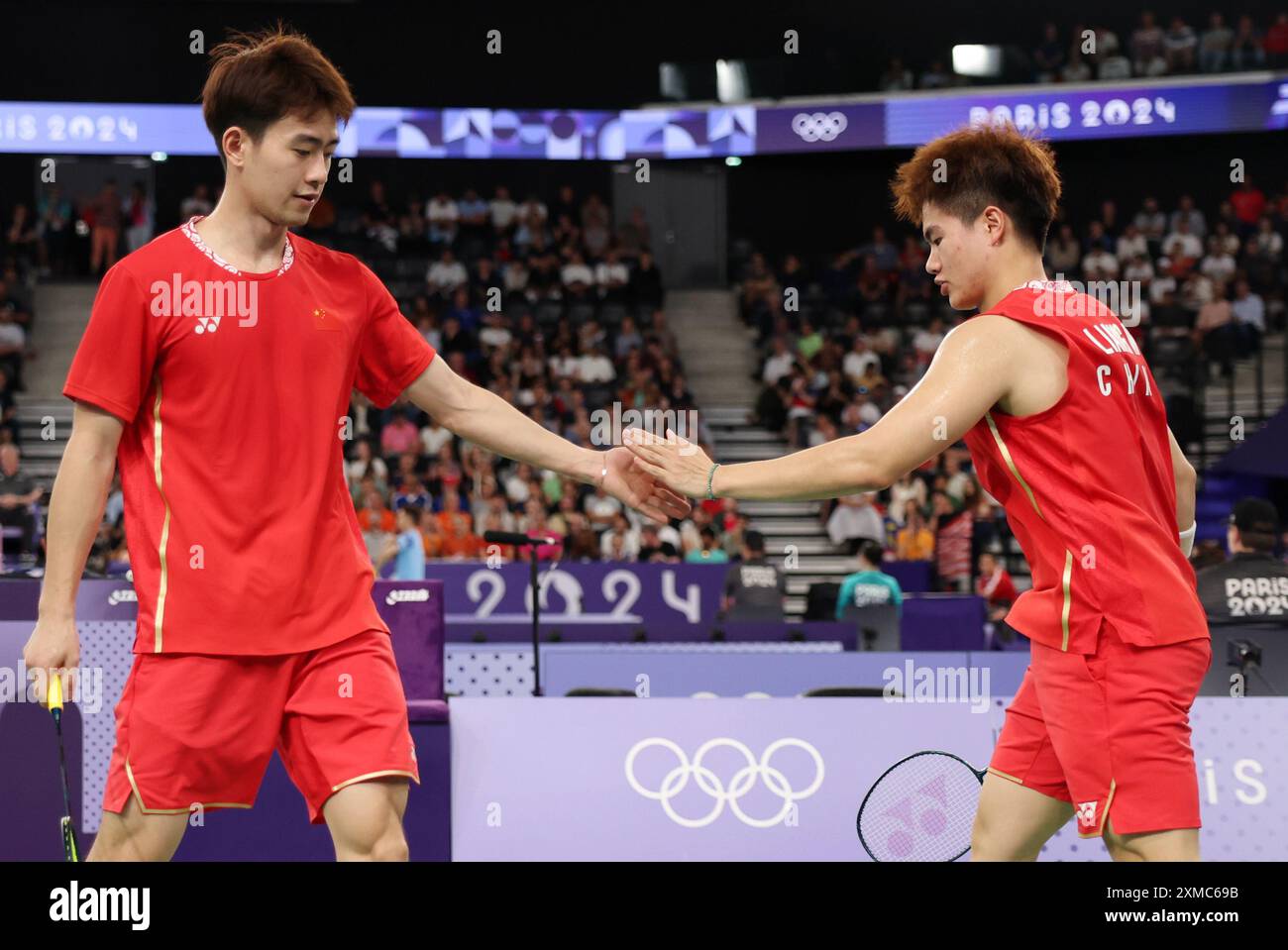 Paris, France. 27th July, 2024. Liang Weikeng (R)/Wang Chang of China ...