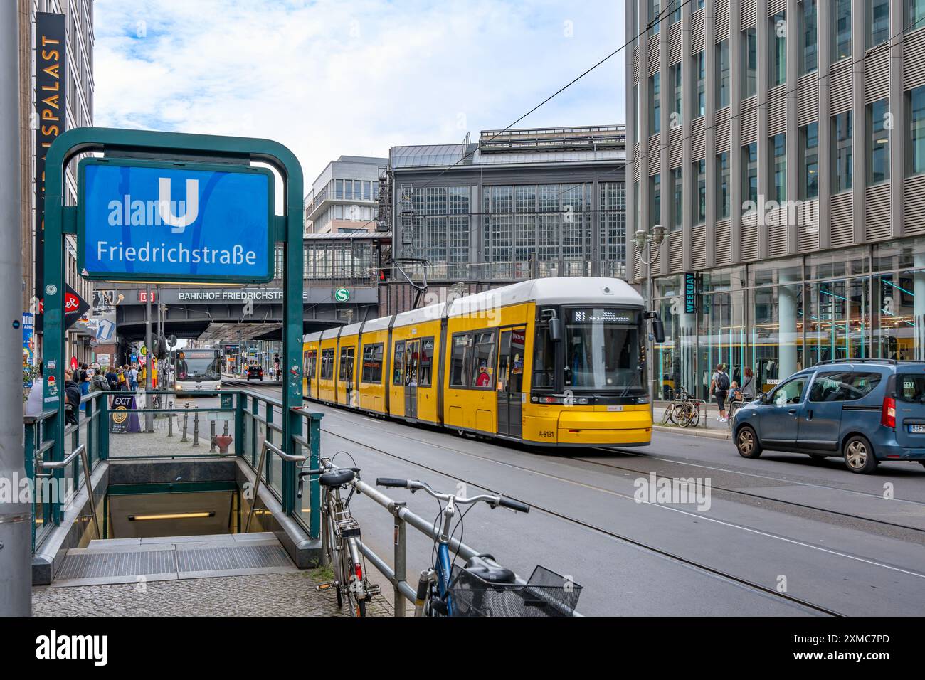 Berlin, Germany, July 26, 2024. Yellow tram of the city of Berlin ...