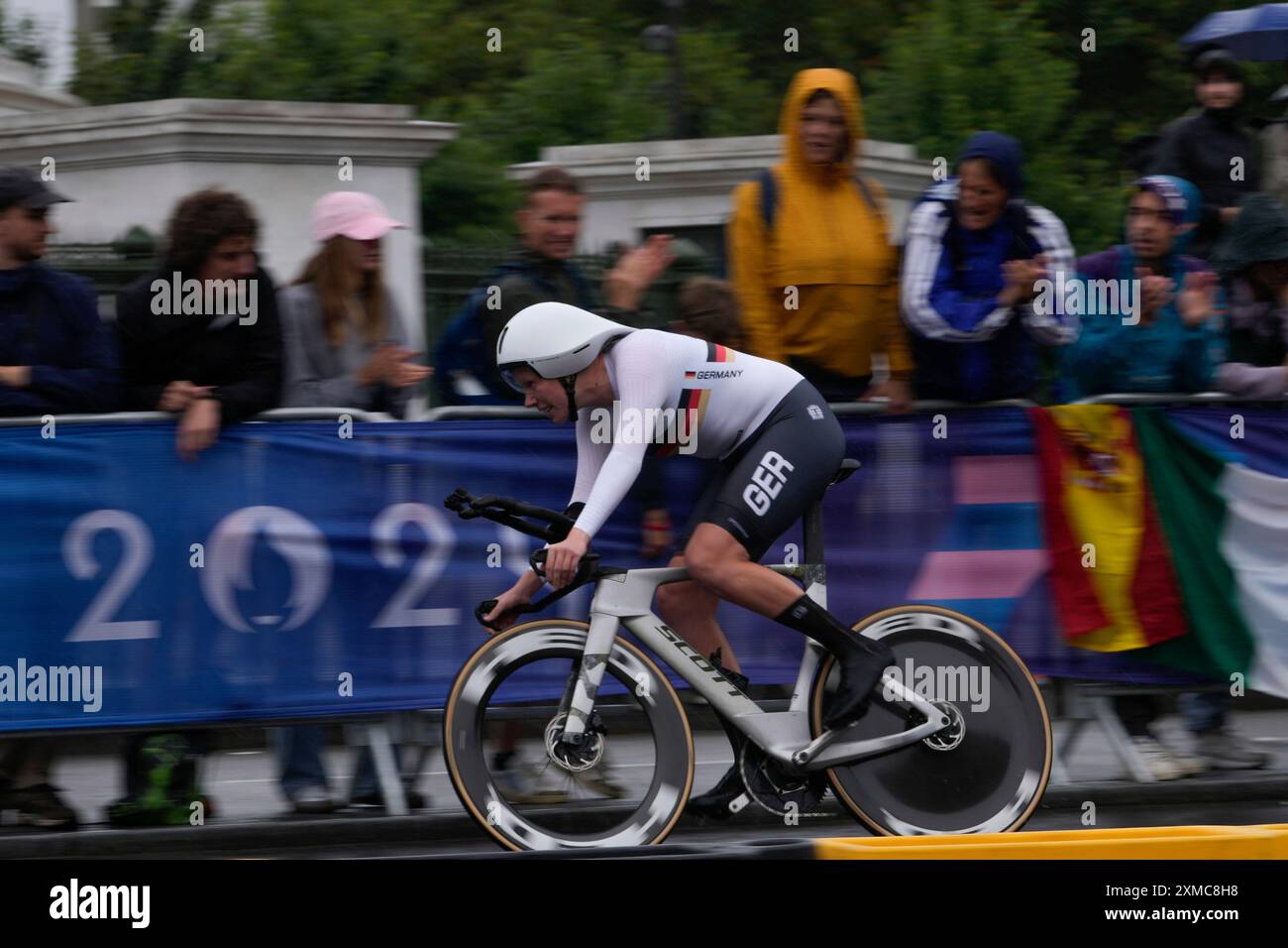 Mieke Kroeger, of Germany, competes in the women's cycling time trial ...