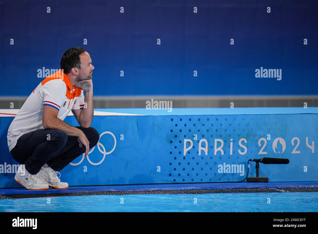 PARIS, FRANCE - JULY 27: head coach Evangelos Doudesis of the Netherlands looks up during the ...