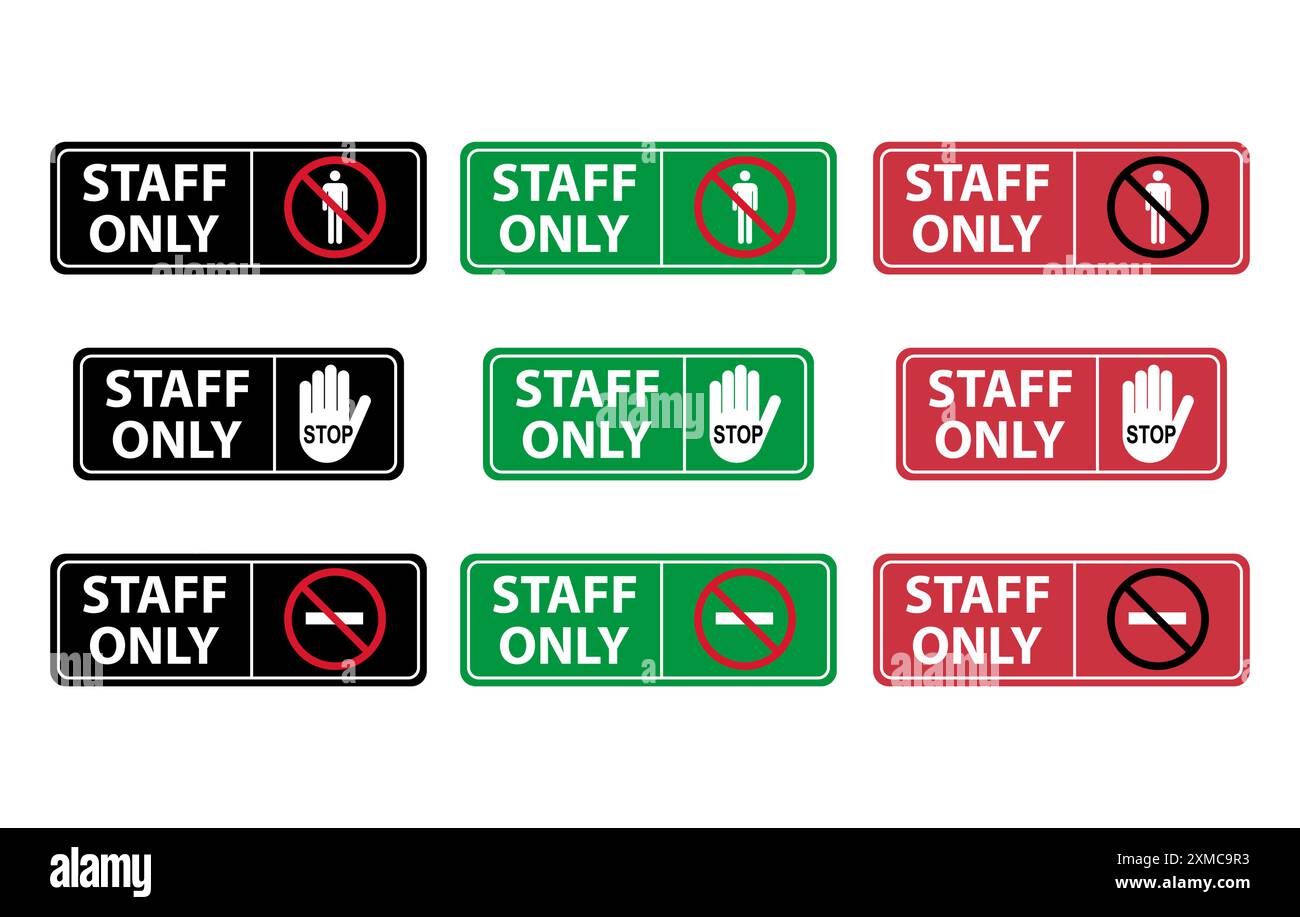 Set of Only staff icon, danger zone symbol, safety entry person sign ...