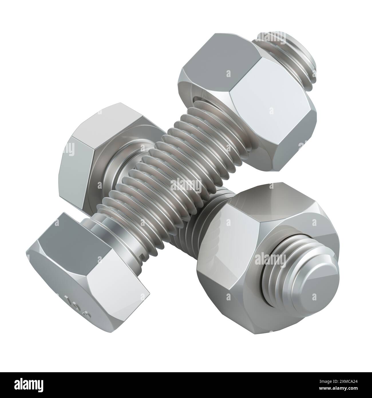Two Bolts with washers and nuts, 3D rendering isolated on white ...