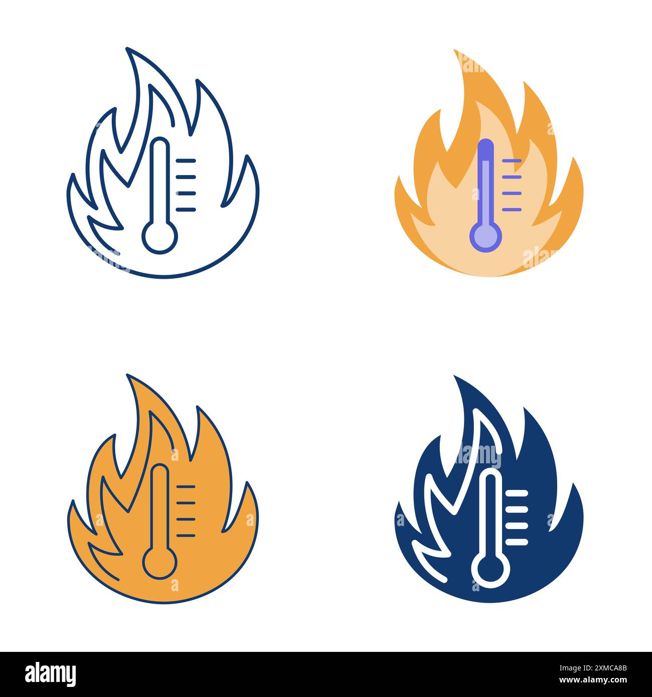 Extreme heat icon set in flat and line style. High temperature. Flame ...