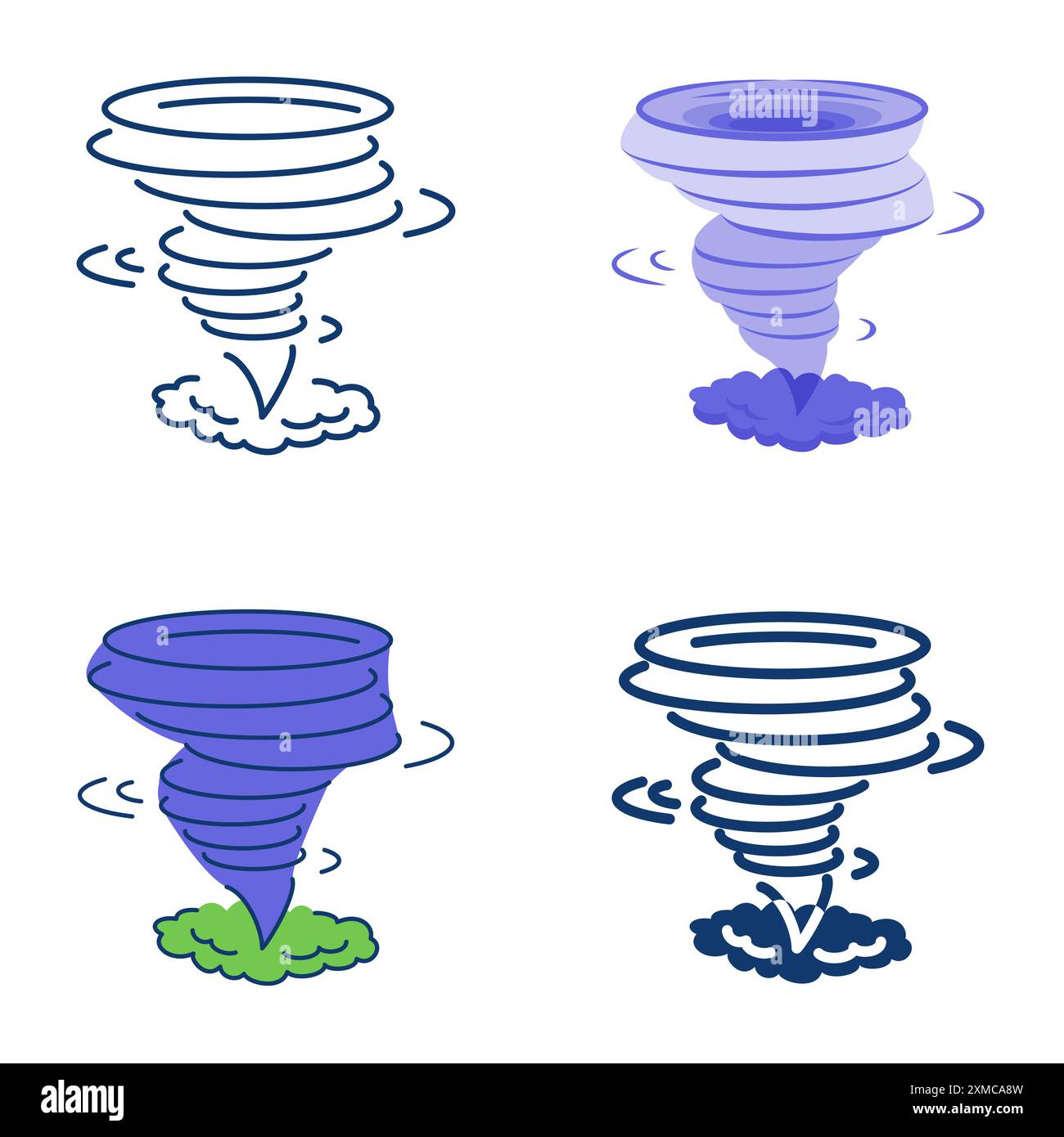 Tornado natural disaster icon set in flat and line style. Hurricane ...