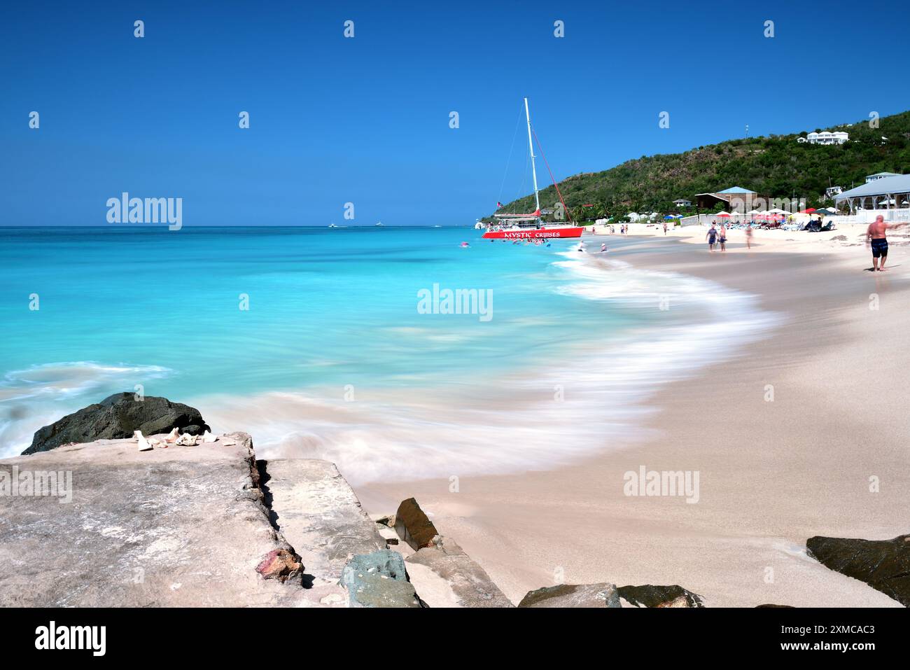 Turners Beach, Antigua - 1st February 2024:Catamaran on the beach with ...