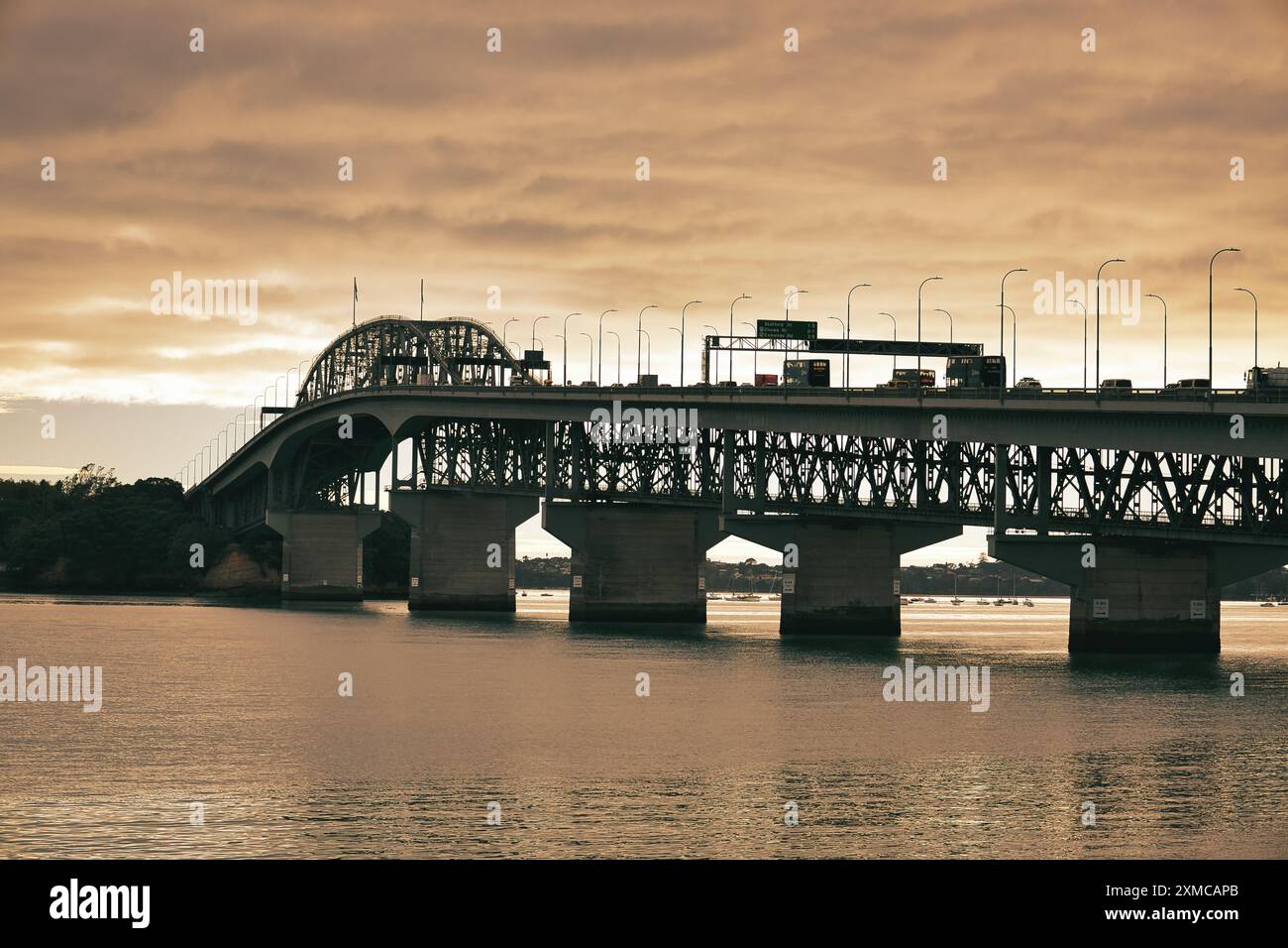 Auckland Harbour, New Zealand - Traffic crossing Auckland Harbour ...