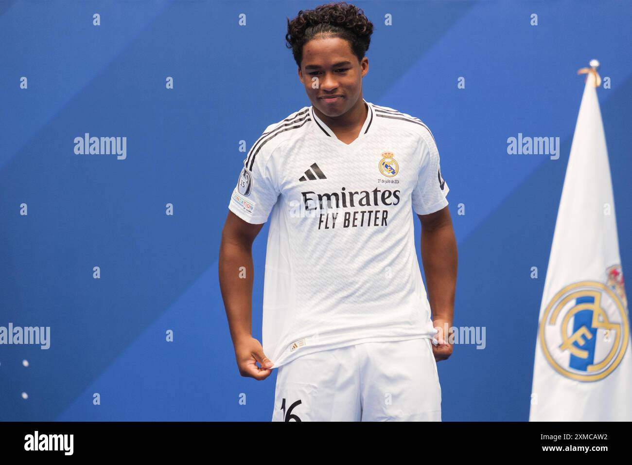 Endrick Felipe Moreira de Sousa during his presentation as a new Real Madrid player at Estadio ...