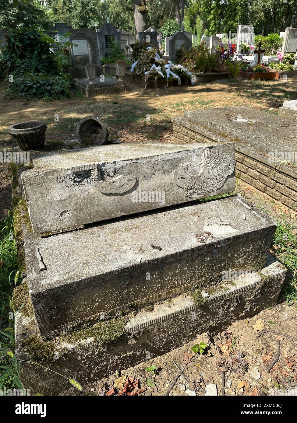 Damaged broken tombstone in the public cemetery Stock Photo - Alamy