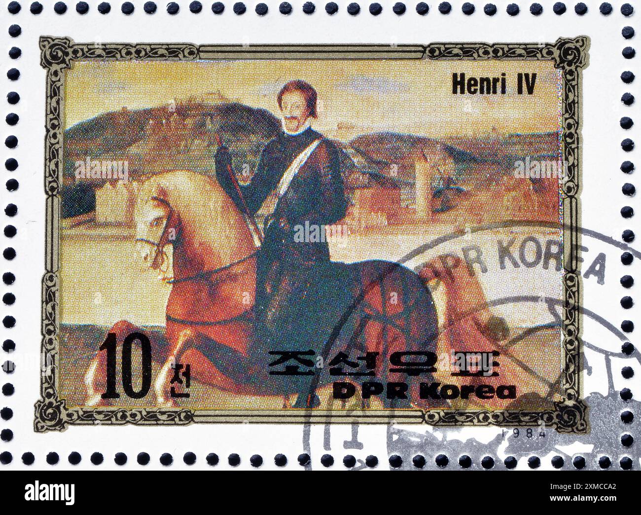 Cancelled postage stamp printed by North Korea, that shows Portraits of ...