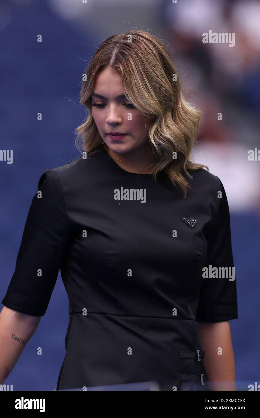 Gabriely Miranda, model and Endrick's girlfriend looks on during the ...