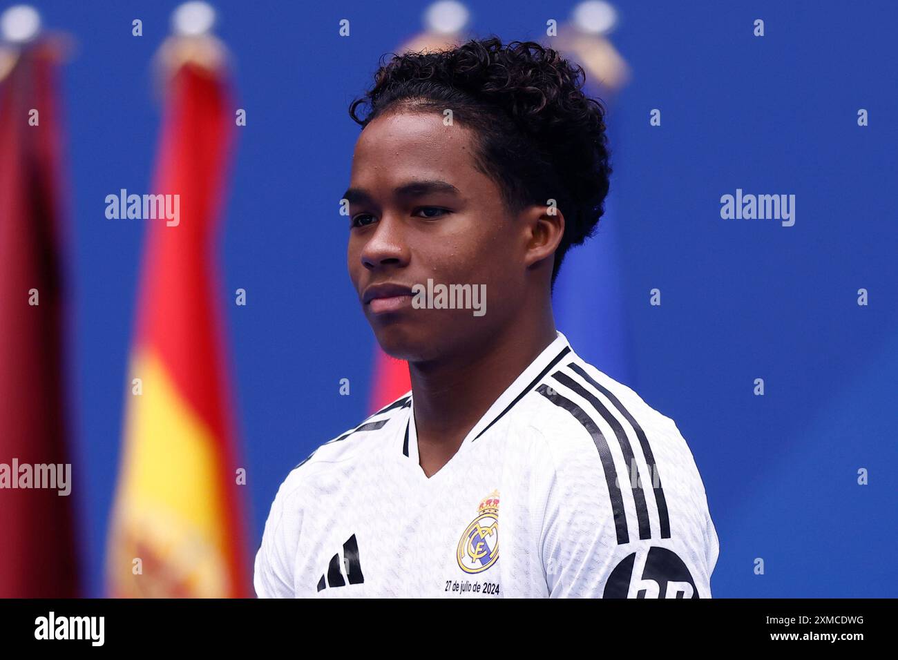 Endrick Felipe looks on during his presentation as new player of Real ...