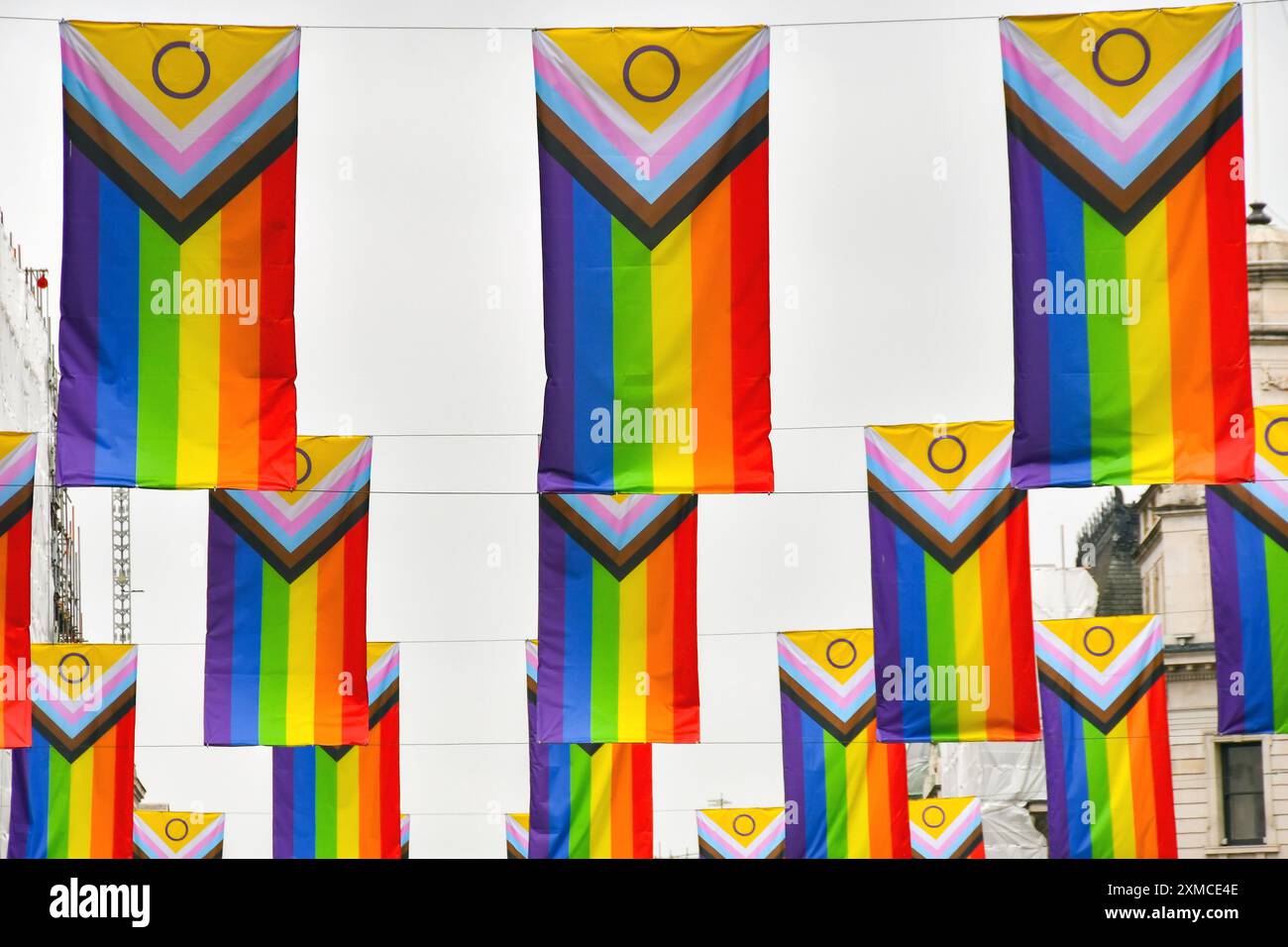 London, England, UK - 27 June 2023: Gay pride flags hanging over Regent ...