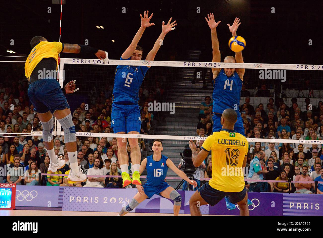 Action of the match during Men's volleyball - Italy vs Brazil, Olympic ...