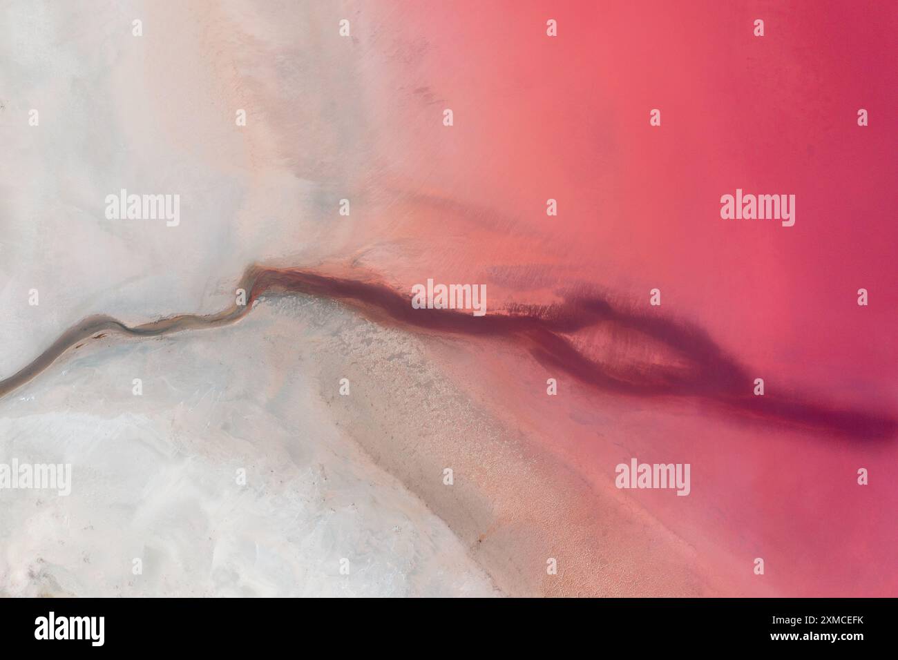 An aerial view of the marine salt lake of Hutt lagoon on a sunny day in ...