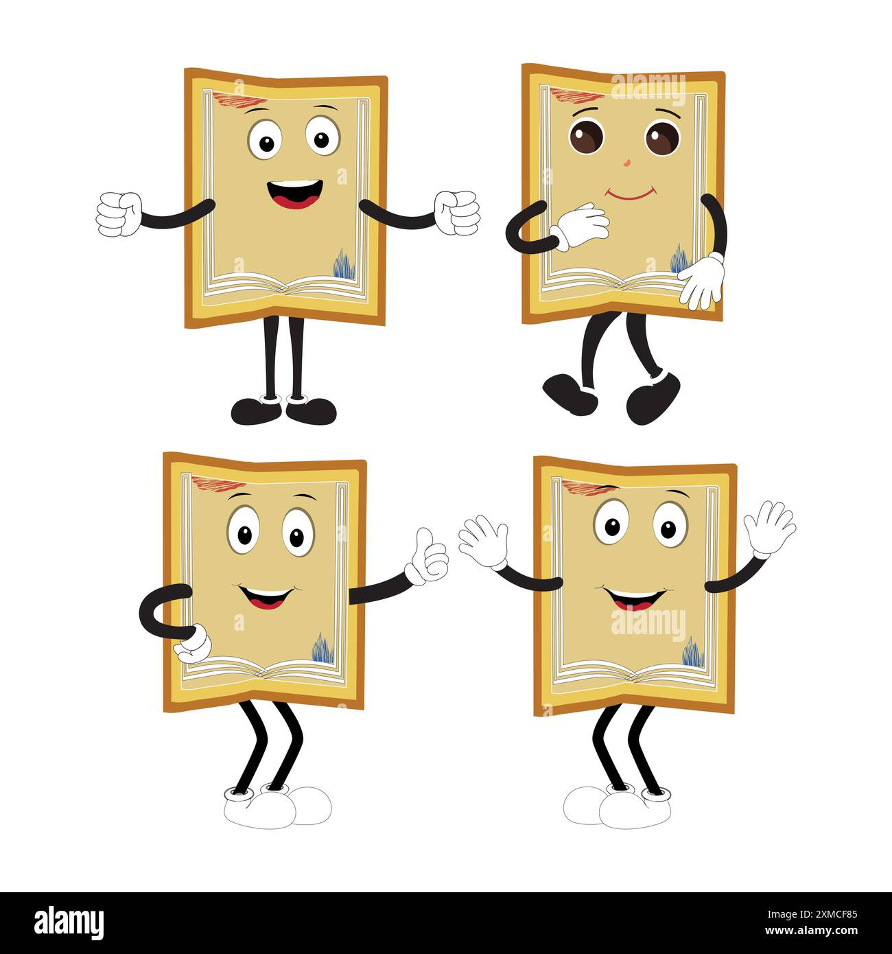 Cute cartoon book set character with different emotions and in action ...