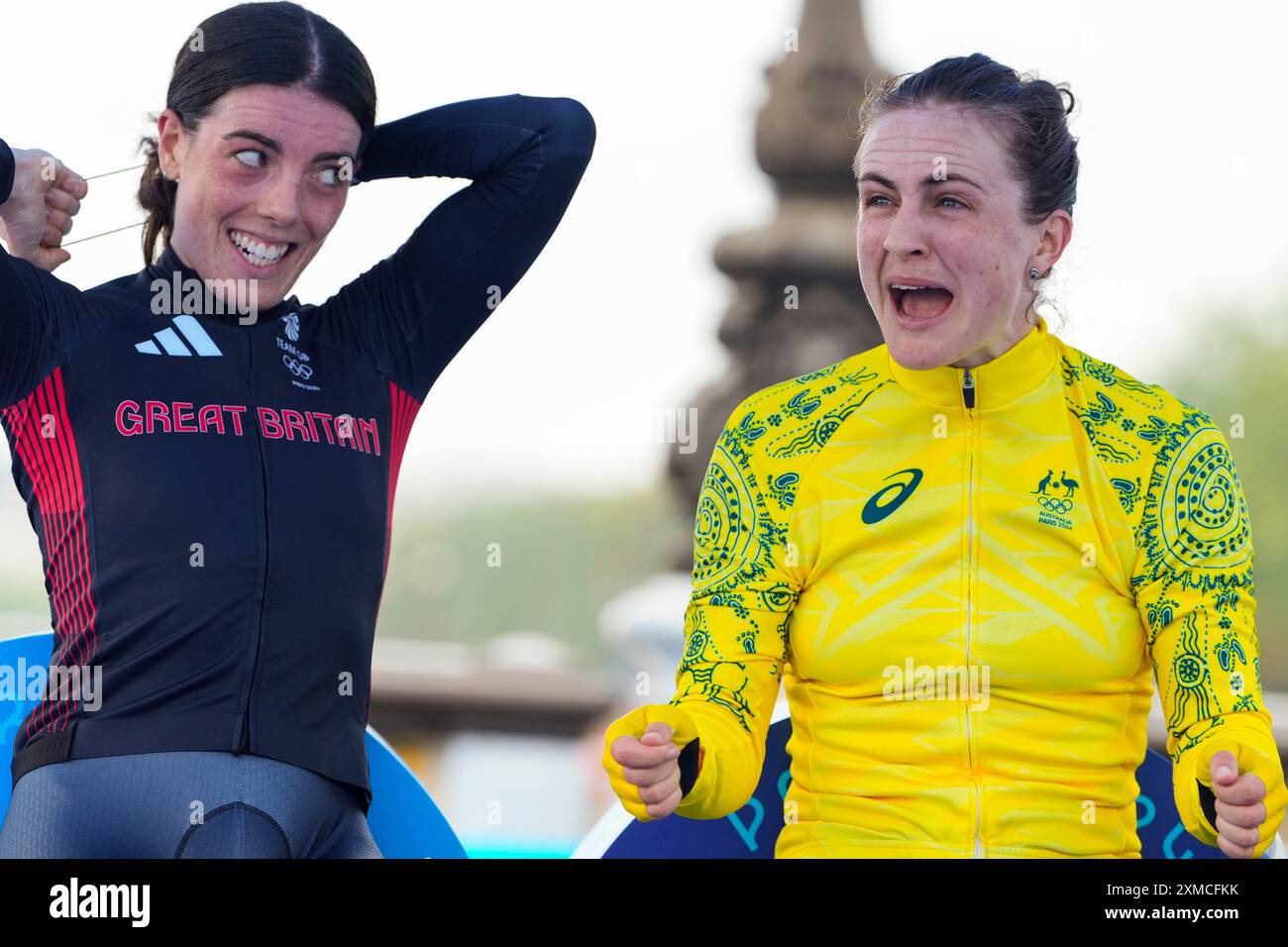 Grace Brown, of Australia, right, celebrates next to second placed Anna ...