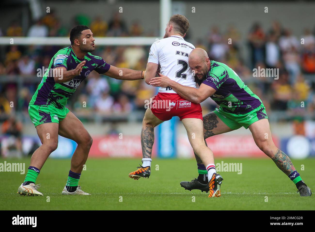 Manchester, UK. 27th July, 2024. *** George Griffin makes a tackle ...
