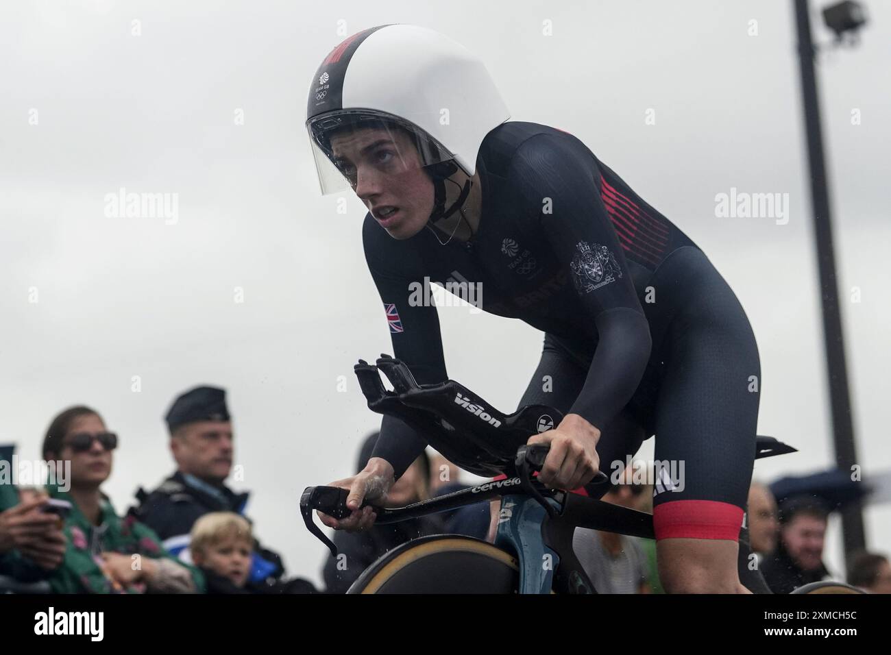 Anna Henderson, of Britain, competes in the women's cycling time trial ...