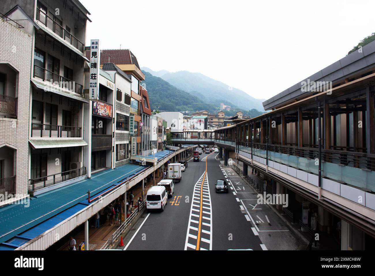 View landscape street cityscape of Hakoneyama city and traffic road at Hakone Yumoto railway ...