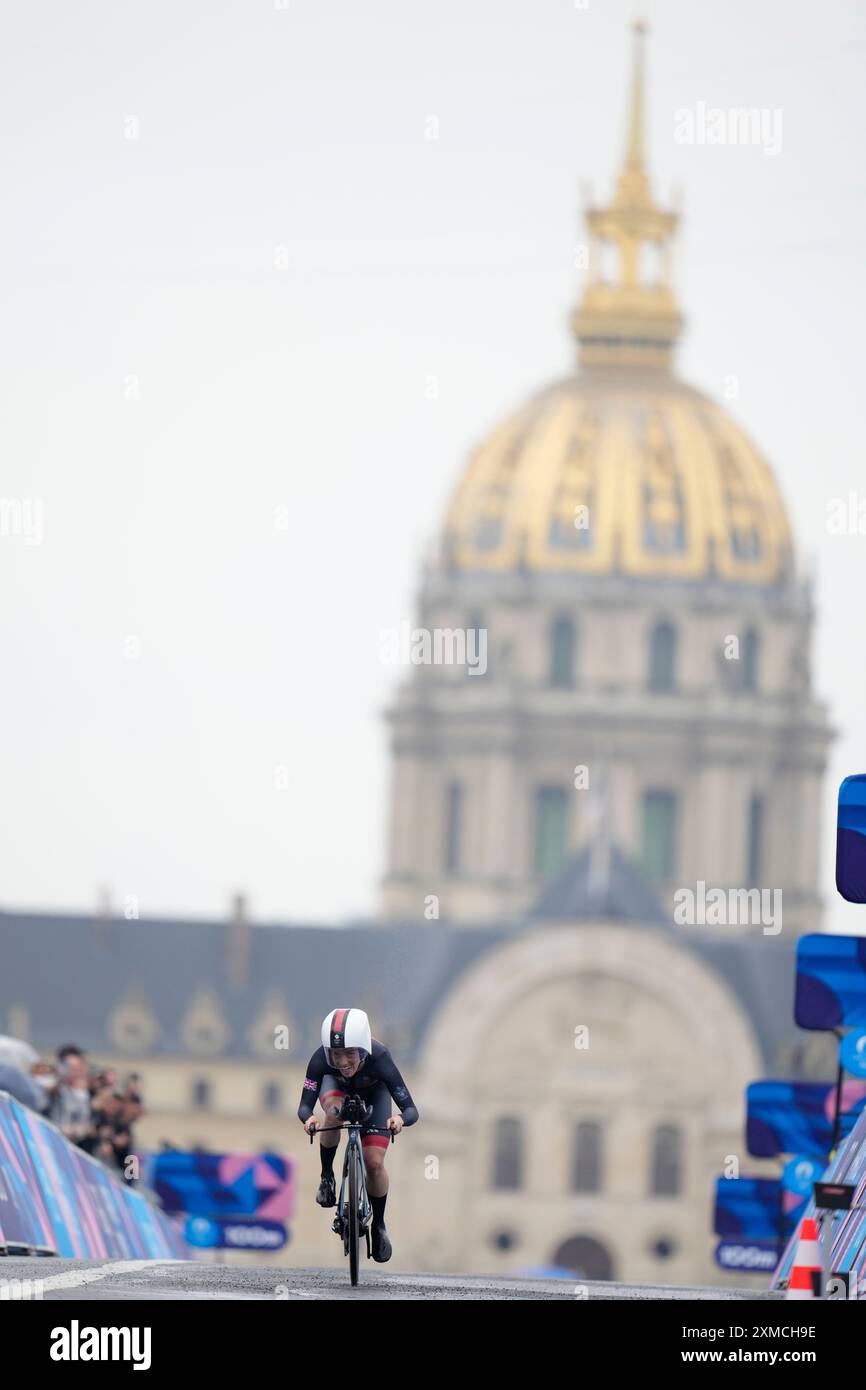 Anna Henderson, of Britain, competes in the women's cycling time trial ...