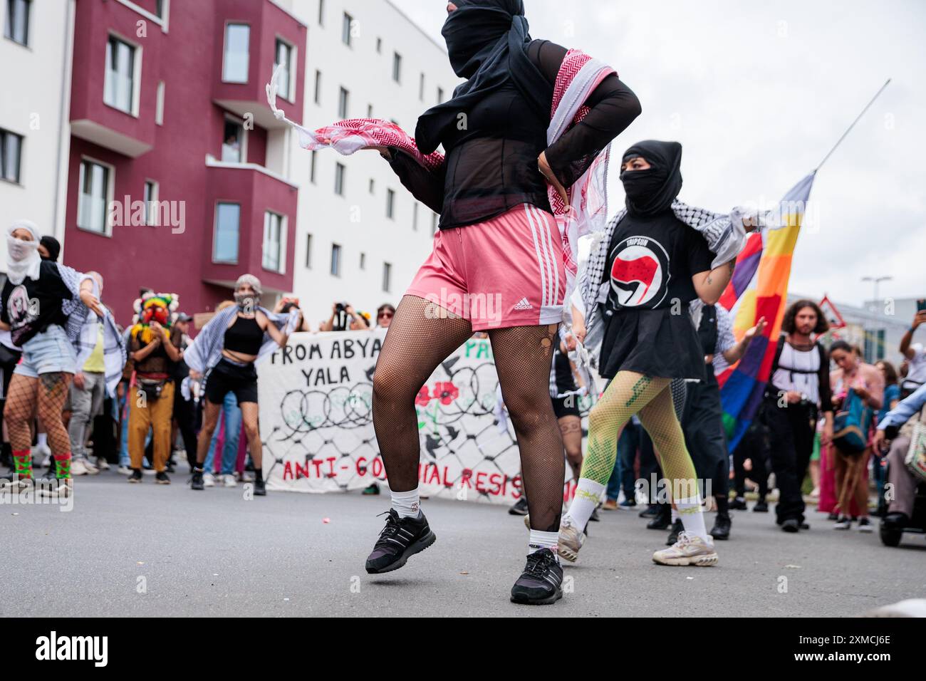 Berlin, Germany. 27th July, 2024. Activists dance during a performance ...