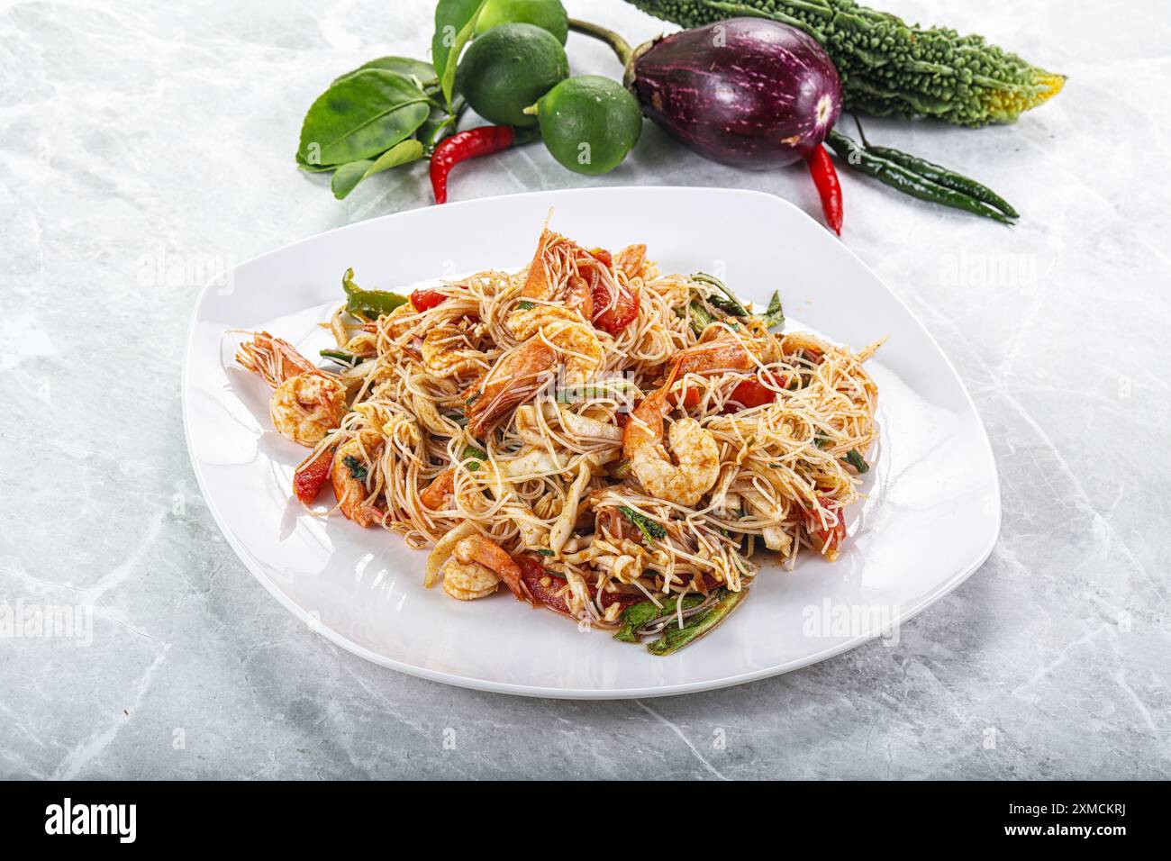 Thai Spicy Vermicelli Salad with Prawns - YAM WOON SEN KOON Stock Photo ...