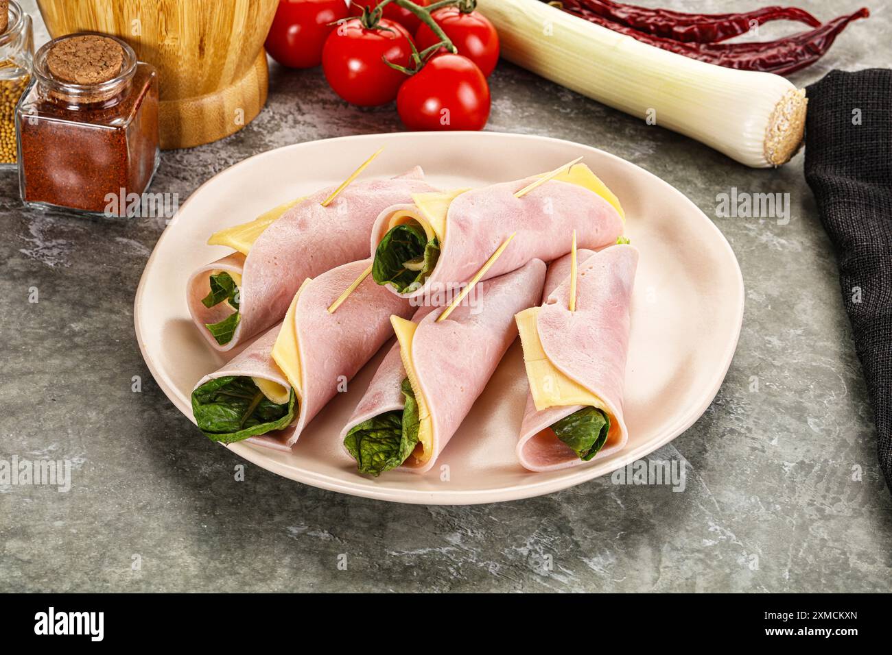 Roll with ham and cheese snack Stock Photo - Alamy