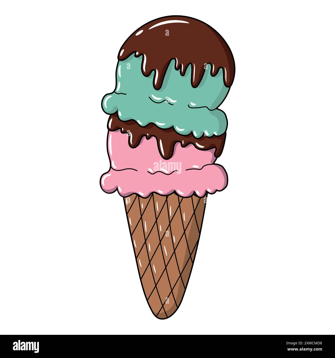 2 cute cone-serve ice cream scoops drizzled with chocolate syrup Stock ...