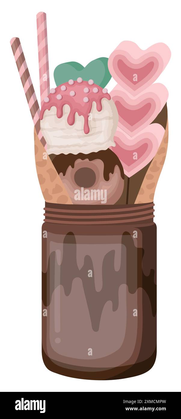 Monster Shake with chocolate milkshake in a bottle, topped with waffle ...