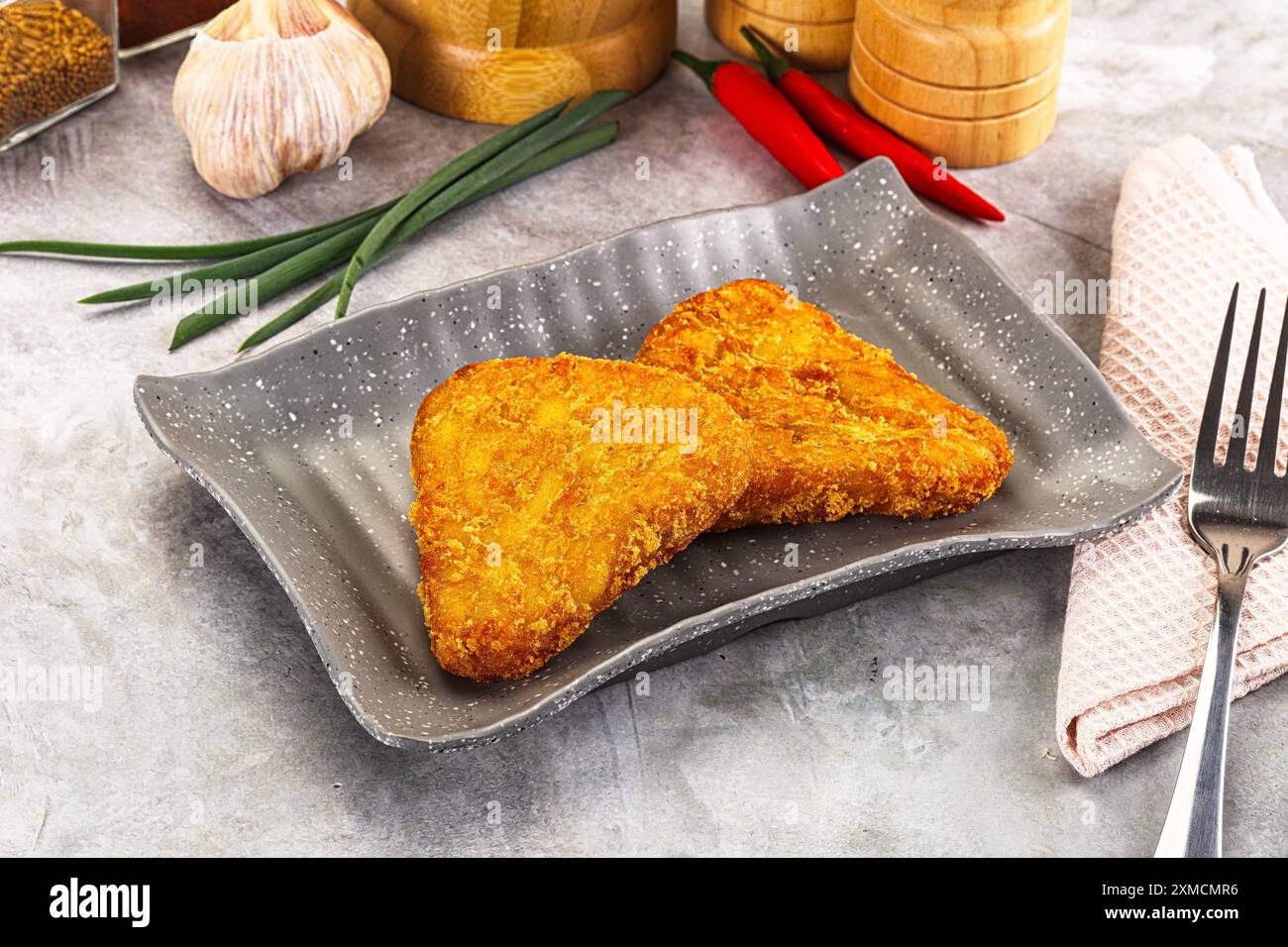 Fried potato hash brown snack for breakfast Stock Photo - Alamy
